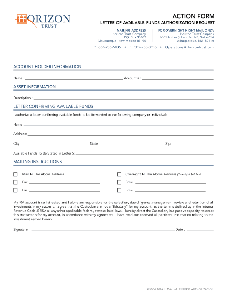 Fillable Online ACTION FORM - Horizon Trust Fax Email Print - pdfFiller