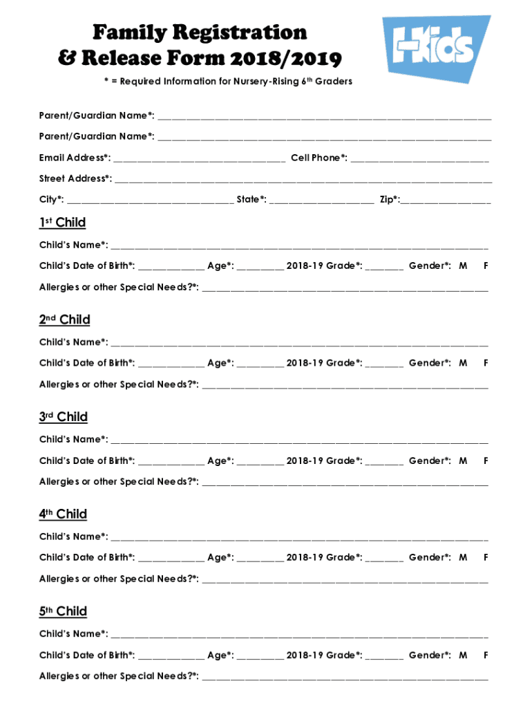 Fillable Online I-Kids Family Registration and Release Form 2018.docx ...