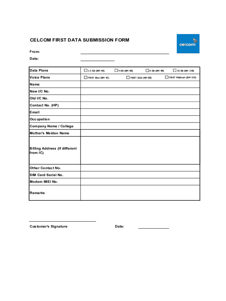 Fillable Online A00 Celcom First Submission Form.xls Fax Email Print - pdfFiller