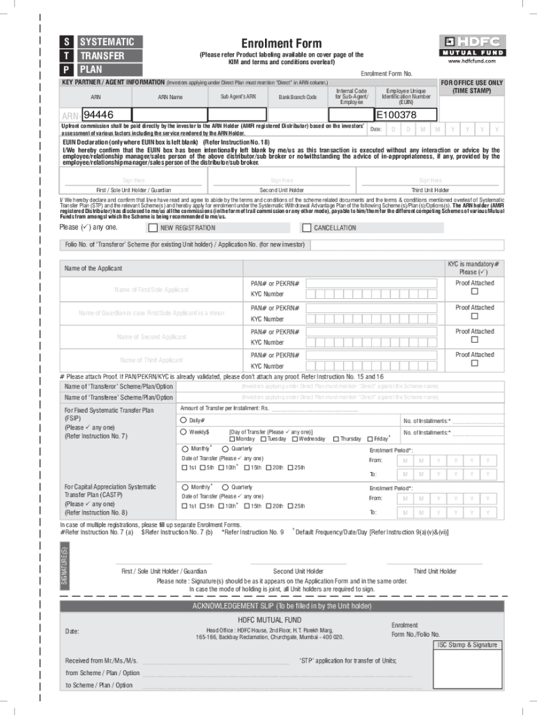 Fillable Online SYSTEMATIC TRANSFER PLAN (STP) ENROLMENT FORM DISTRIBUTOR ... Fax Email Print ...