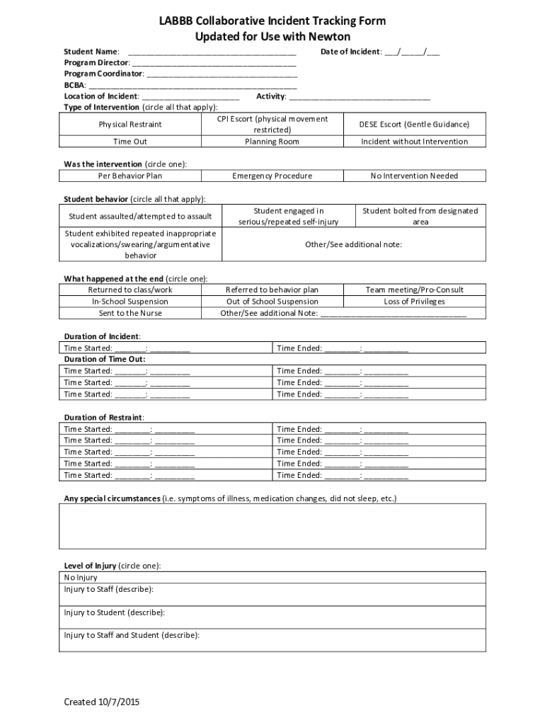 Fillable Online 2. Incident Report Form - LABBB Collaborative Fax Email ...