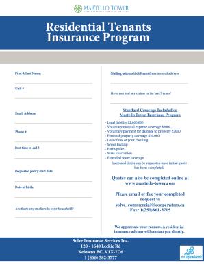 Fillable Online Martello-TowerResidential-Tenants-Insurance-Request ...