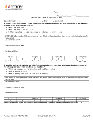 Fillable Online CHILD OUTCOME SUMMARY FORM Fax Email Print - pdfFiller