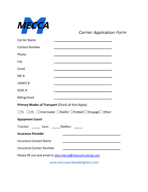 Fillable Online Carrier Application Form - Mecca Worldwide Logistics ...