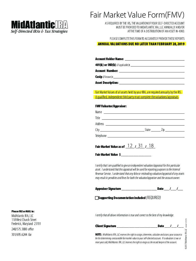 Fillable Online Fillable Online Fair Market Value Form(FMV) Fax Email ...