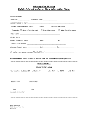 Fillable Online Public Education-Group Tour Information Sheet Fax Email ...
