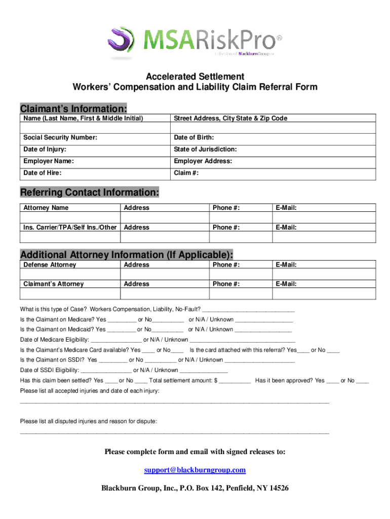Fillable Online Blackburn Group, Inc - MSA RiskPro Fax Email Print - pdfFiller