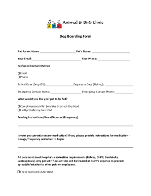 Fillable Online Dog Boarding Form - Sugar Land, TX Vet - ABC Animal and ...