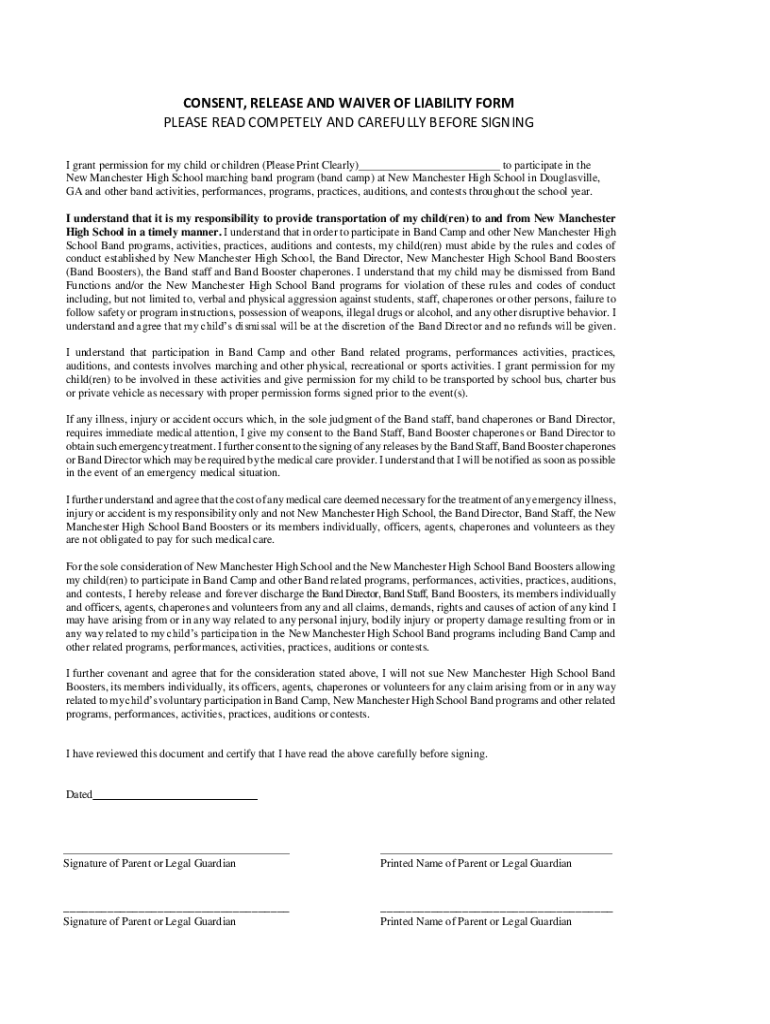 Fillable Online PDF CONSENT, RELEASE AND WAIVER OF LIABILITY FORM ...