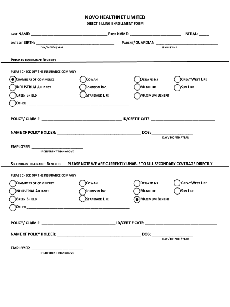 Fillable Online DIRECT BILLING ENROLLMENT FORM Fax Email Print - pdfFiller