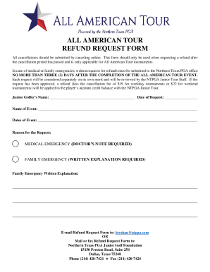 Fillable Online 2020 All American Tour Refund Request Form Fax Email ...