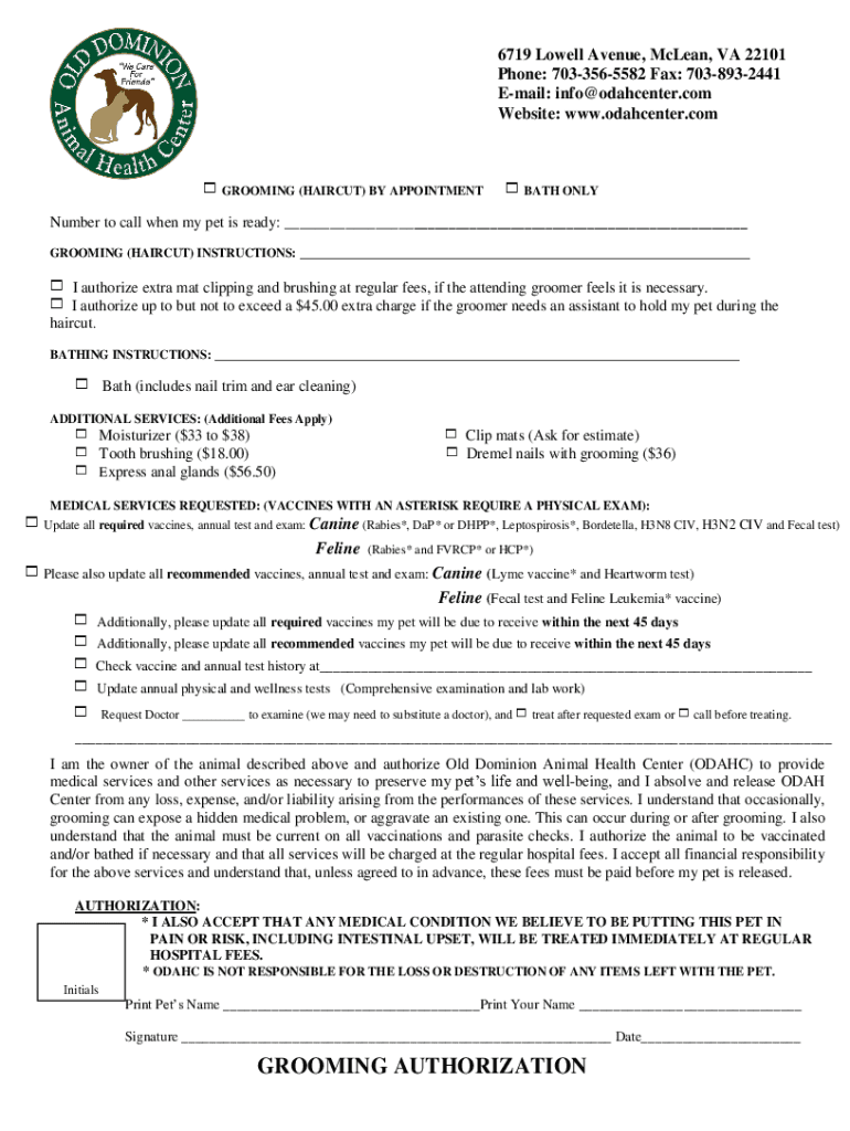 Fillable Online BATHING/GROOMING INSTRUCTIONS Fax Email Print - pdfFiller