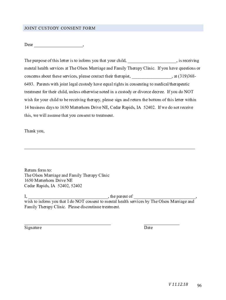 Fillable Online Child Custody Agreement (Joint Custody) - Free Template ...