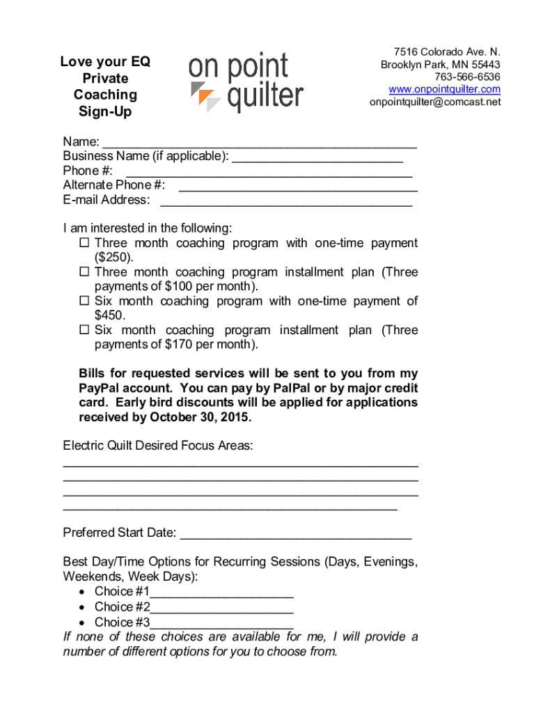 Fillable Online Love Your EQ Coaching Program Sign-Up Form.docx Fax Email Print - pdfFiller