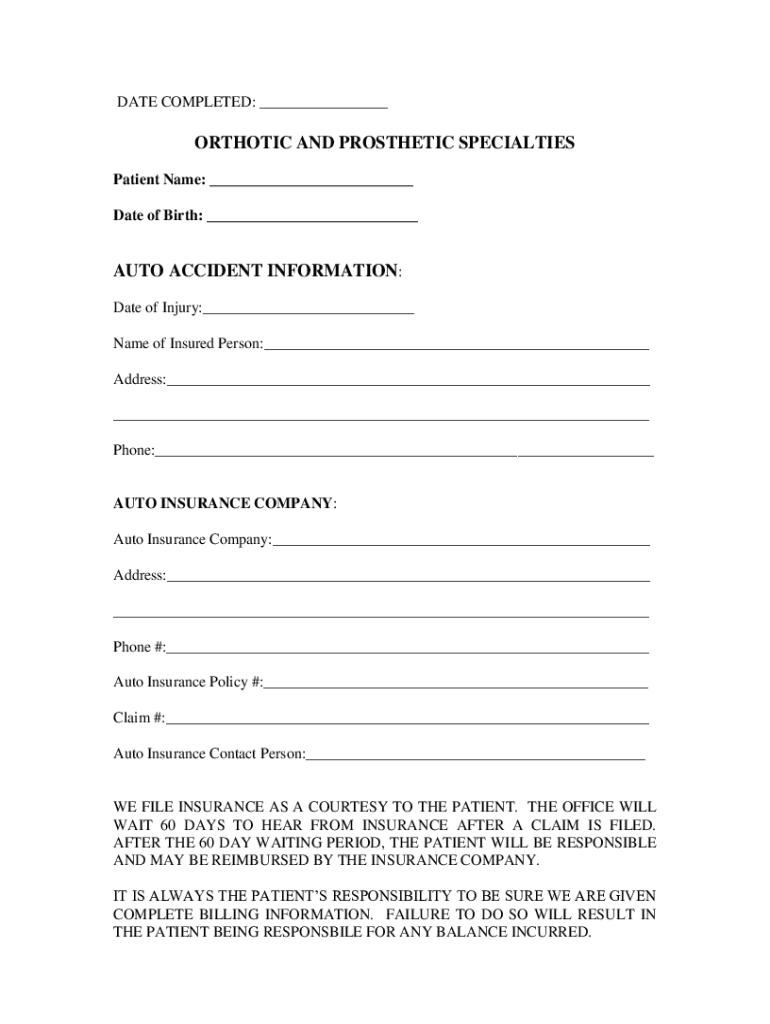 Fillable Online ORTHOTIC AND PROSTHETIC SPECIALTIES Fax Email Print ...