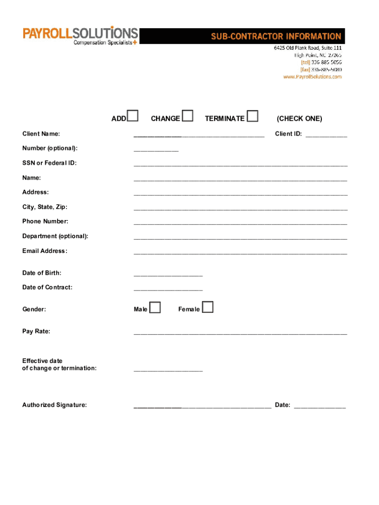 Fillable Online Sub-Contractor Information Fax Email Print - pdfFiller