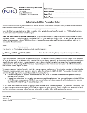 Fillable Online Authorization to Obtain Prescription History Fax Email ...