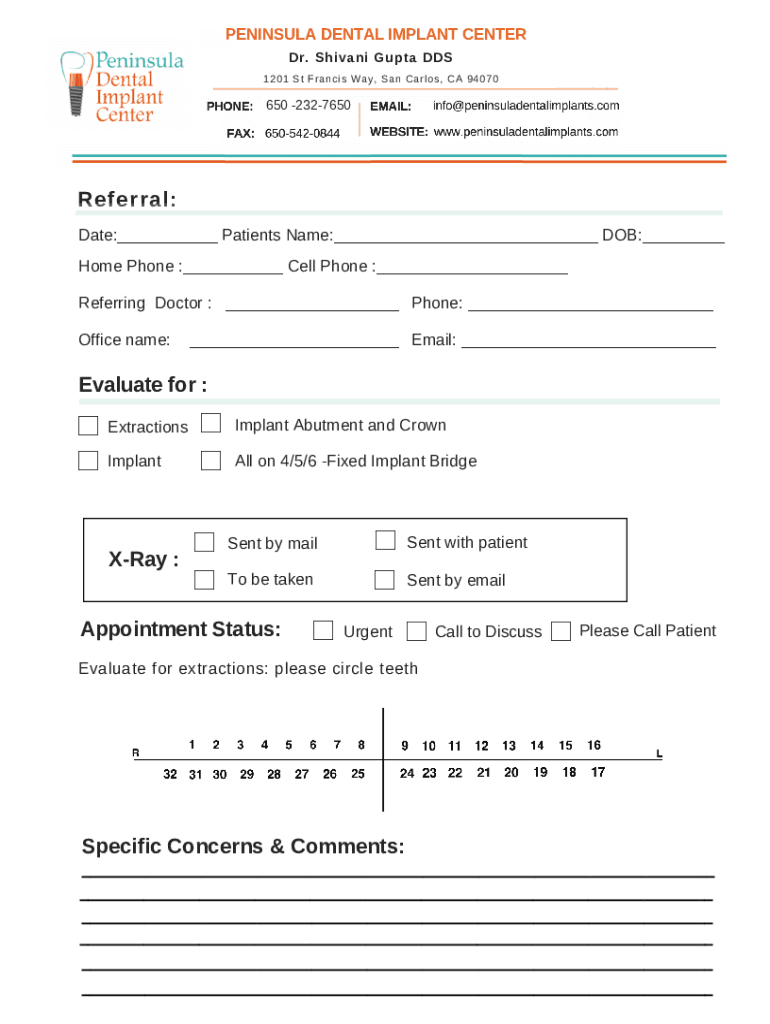Fillable Online Peninsula Dental Implant Center: Dental Implants San Carlos Fax Email Print ...