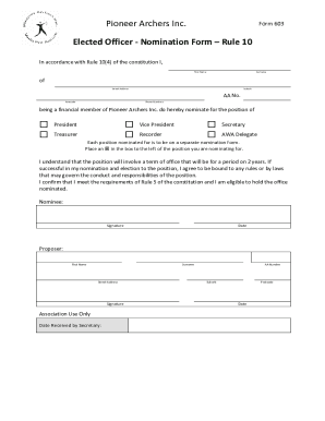 Fillable Online 603 Elected Officer Nomination Form Fax Email Print ...