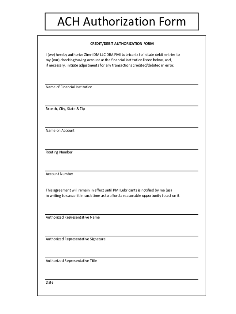 ACH Authorization Form - Blank Fillable Template | Fill Out, Print ...