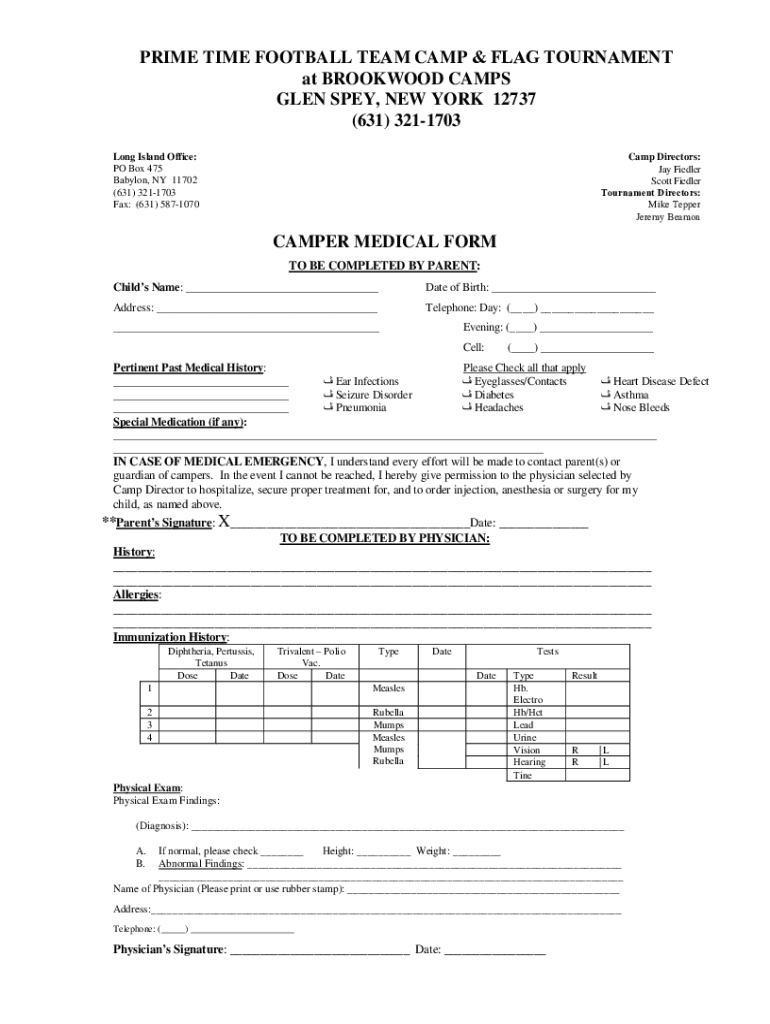 Fillable Online BOY CAMPER MEDICAL FORM Fax Email Print - pdfFiller