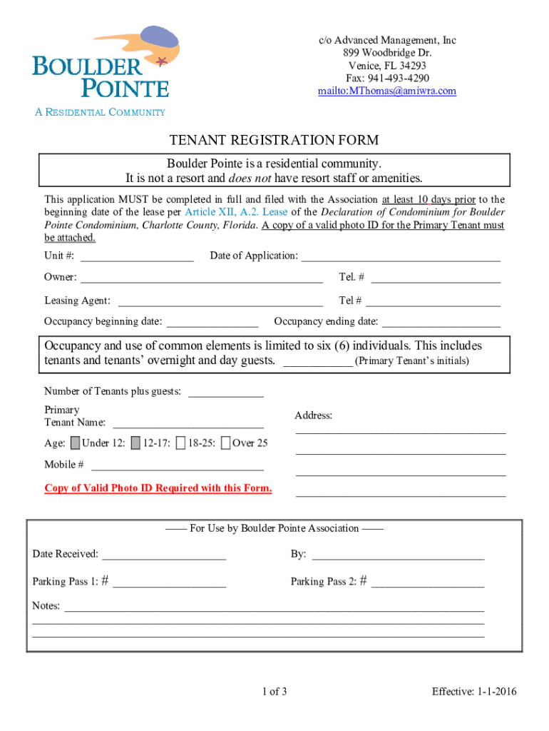 Fillable Online BP Tenant Registration Form Rev 11-2015 Fax Email Print ...