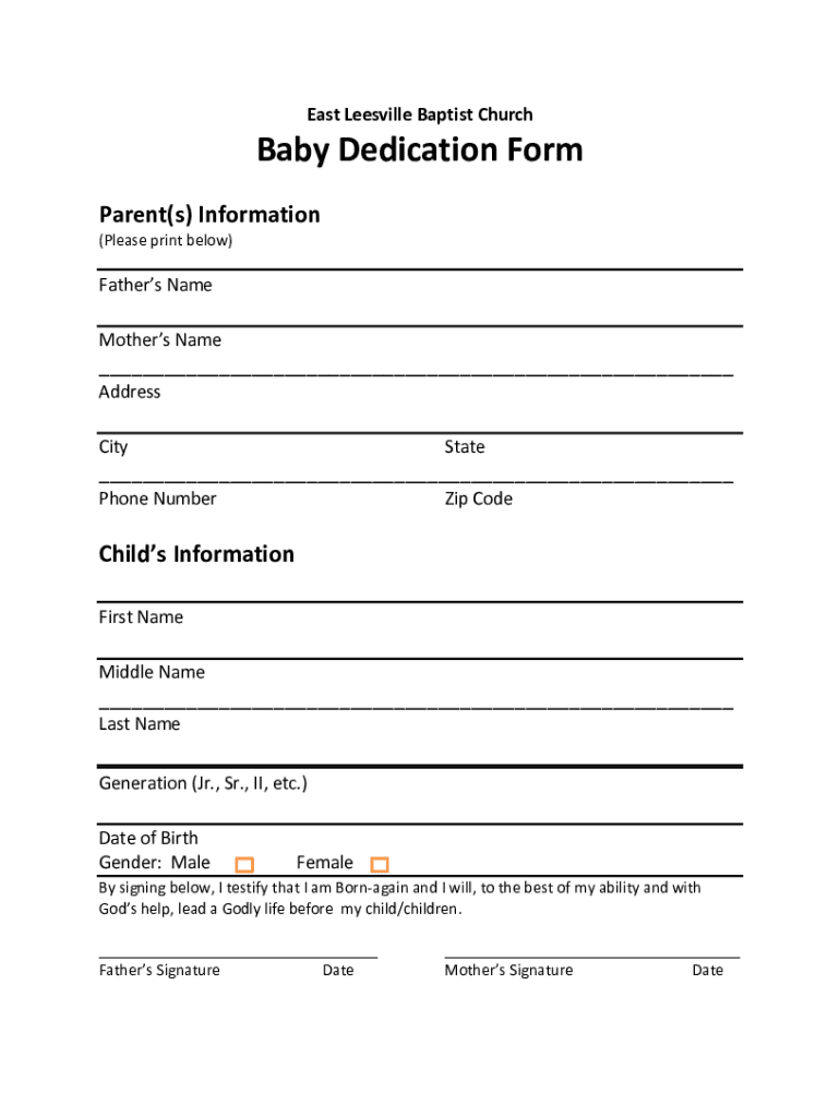 Fillable Online Baby Dedication FORM forWebsite Fax Email Print - pdfFiller