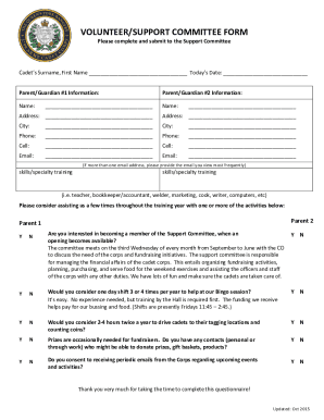 Fillable Online VOLUNTEER/SUPPORT COMMITTEE FORM Fax Email Print ...