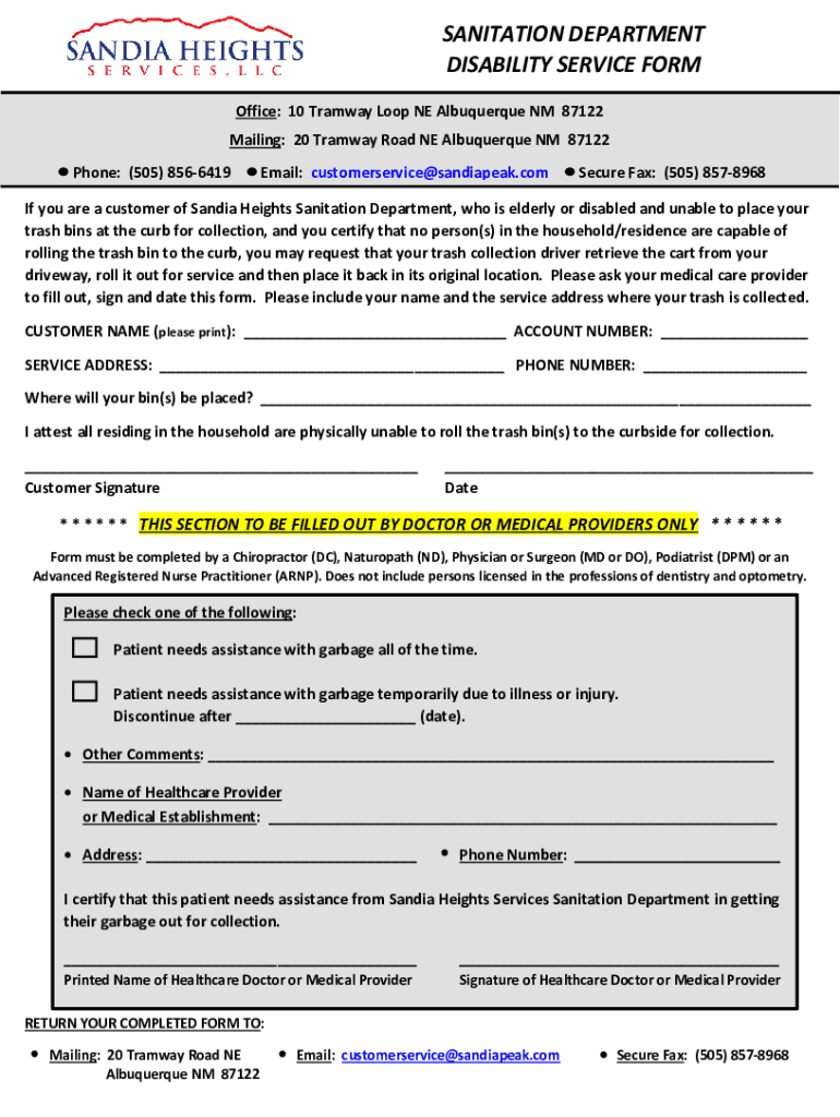 Fillable Online DISABILITY SERVICE FORM Fax Email Print - pdfFiller