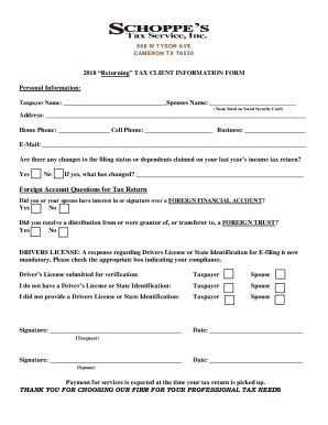 Fillable Online 2018 Returning TAX CLIENT INFORMATION FORM Fax Email ...