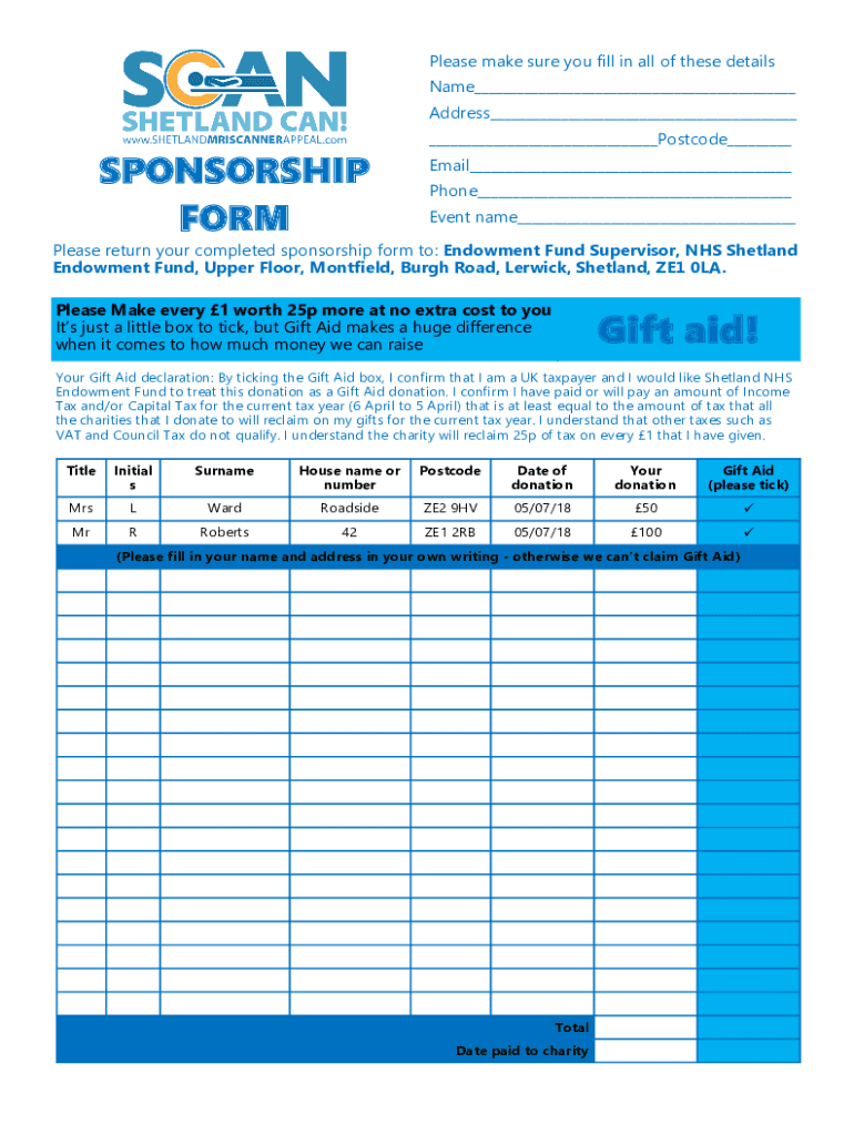 Fillable Online Sponsorship Form Template - Fill Out and Sign Printable ...