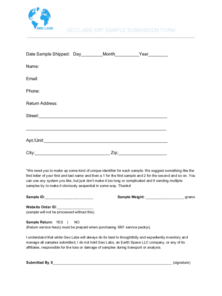 Fillable Online LABS XRF SAMPLE SUBMISSION FORM Fax Email Print - pdfFiller