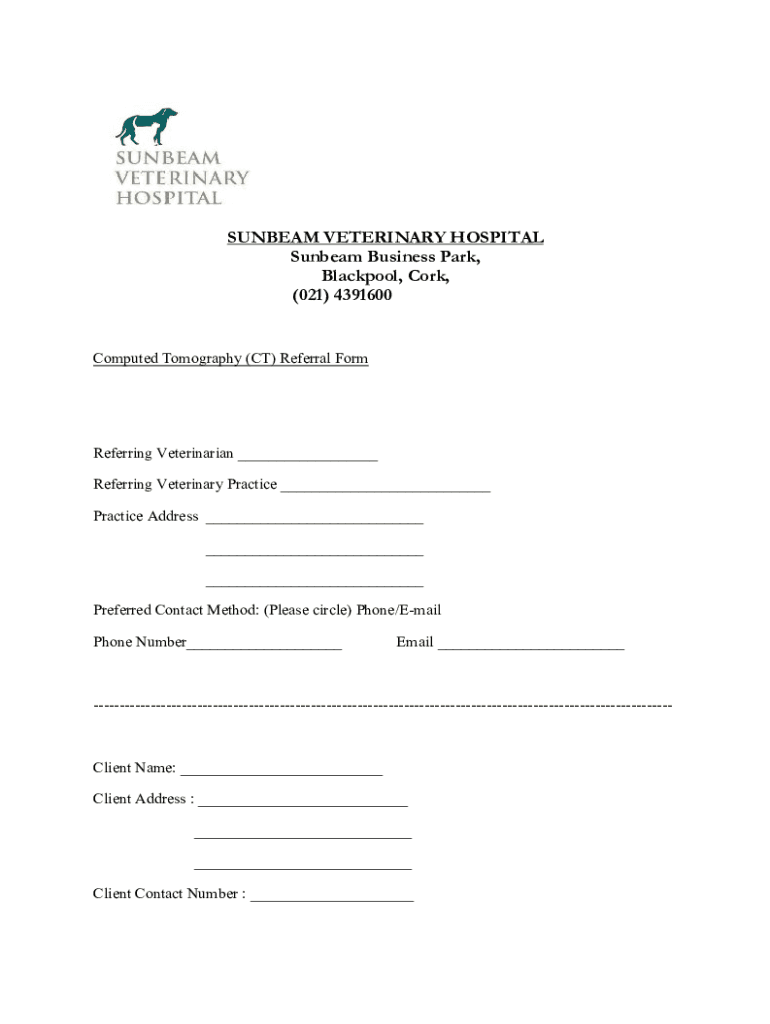 Fillable Online CT Referral form.docx Sunbeam Vets.docx Fax Email Print ...