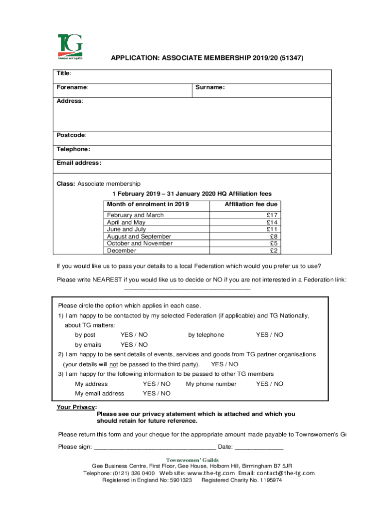 Fillable Online 2019 - 2020 Associate form - NEW members Fax Email ...