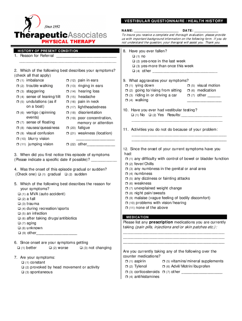 Fillable Online pediatric vestibular symptom questionnaire pdf Fax ...