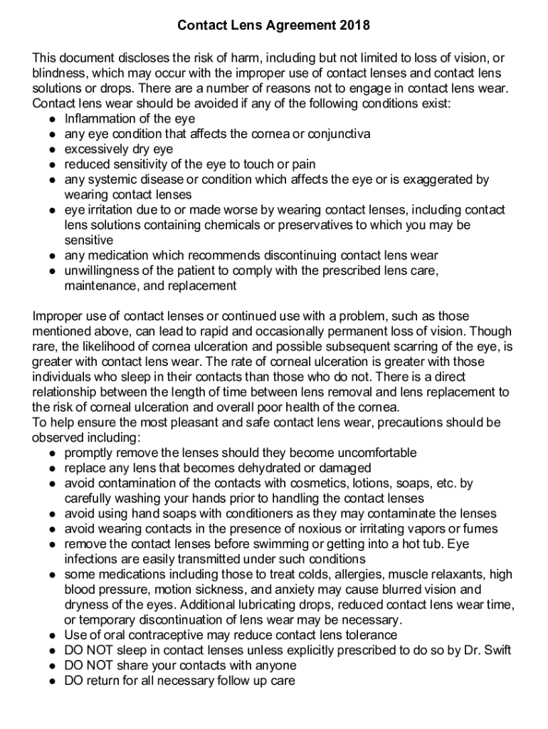 Fillable Online Informed consent for contact lens wear Adverse Contact ...