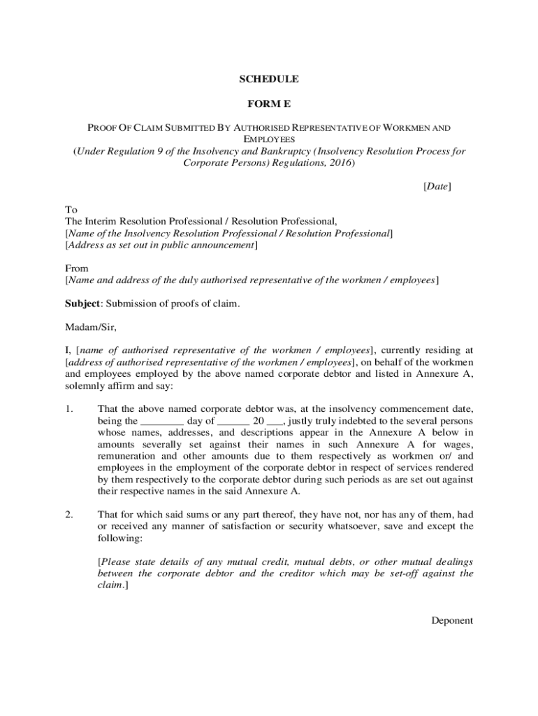 Fillable Online SCHEDULE - Filling a Claim Form relevant to you and ...