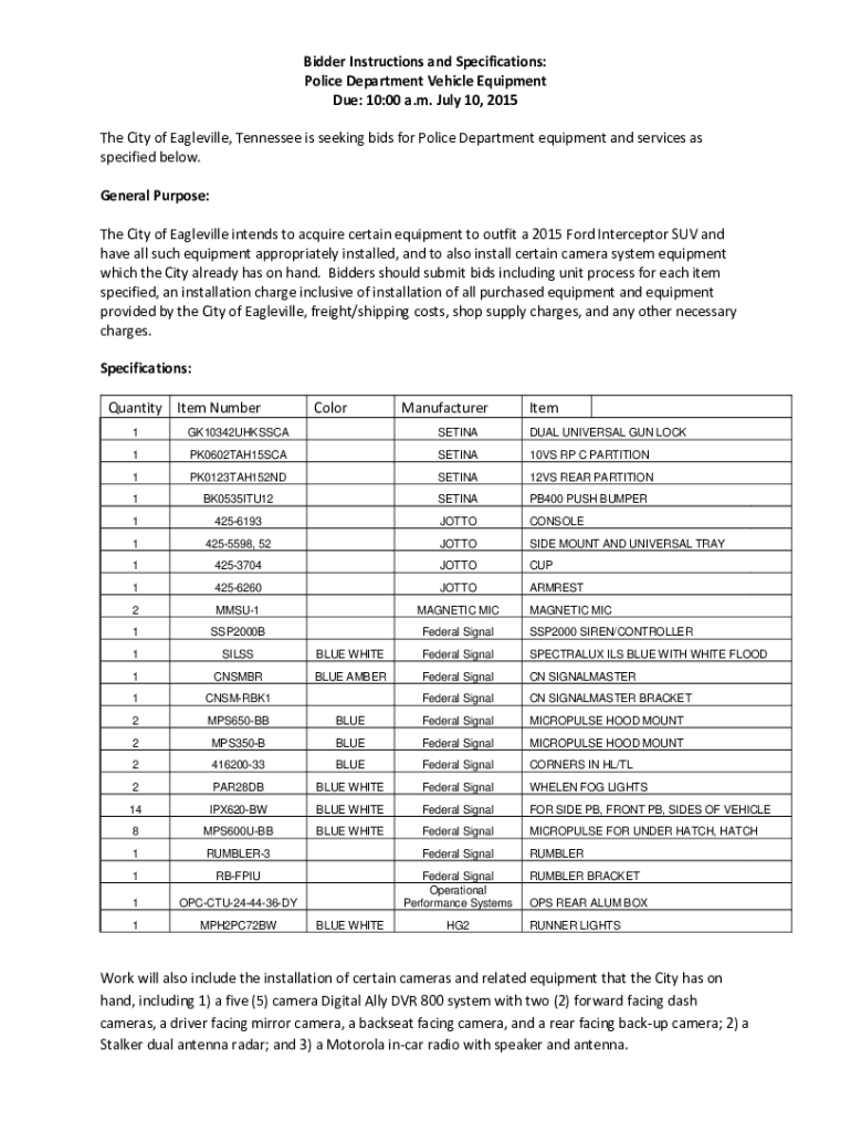 Fillable Online Police Department Vehicle Equipment Fax Email Print ...