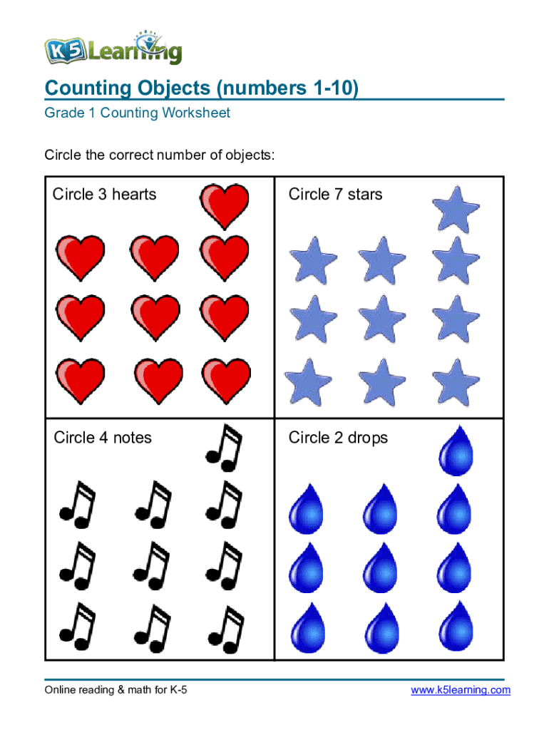 Fillable Online Counting objects to 20 - Grade 1 math worksheet -1 ...
