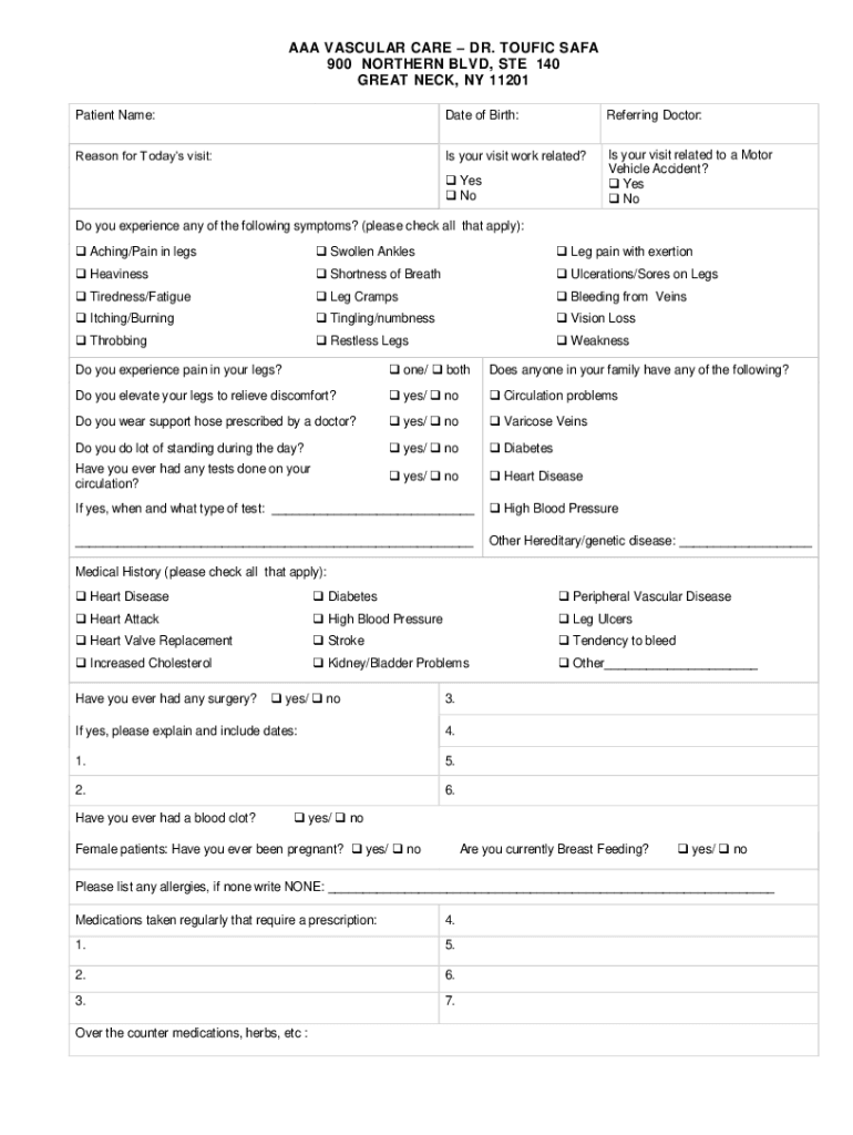 Fillable Online Medical office registration form. AAA Vascular careDr ...