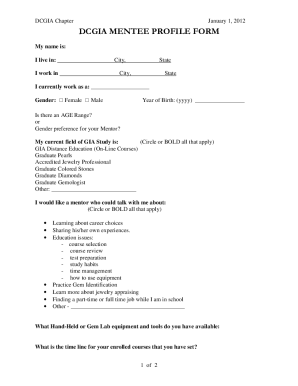 Fillable Online DCGIA MENTEE PROFILE FORM.doc Fax Email Print - pdfFiller