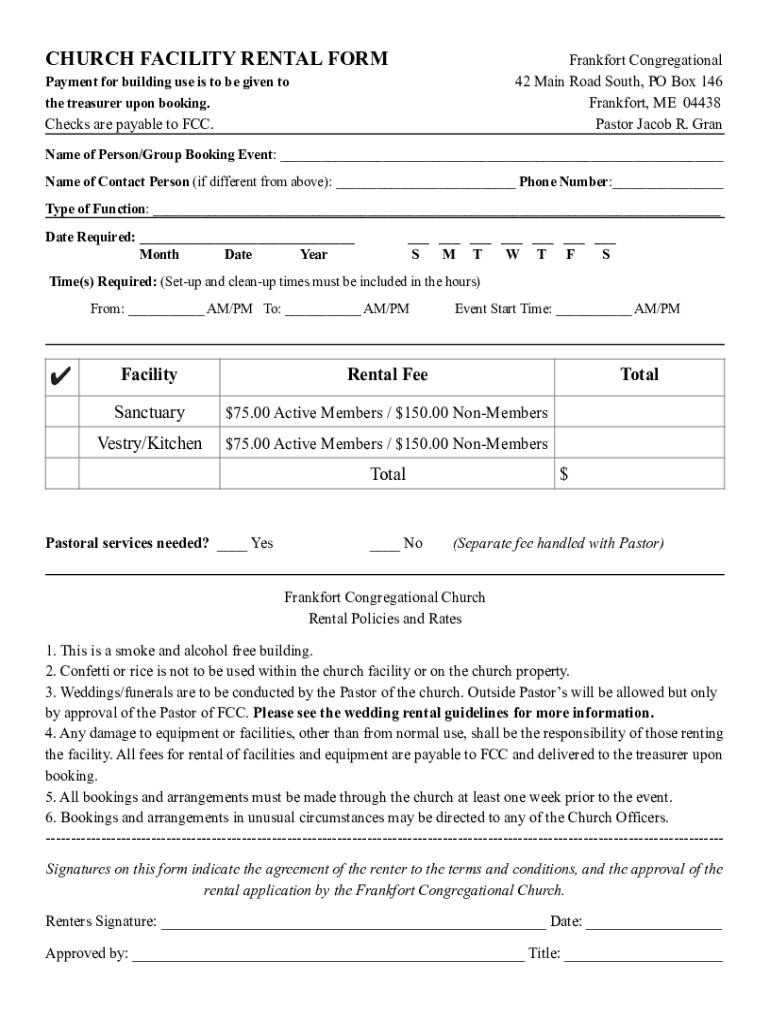 Fillable Online CHURCH FACILITY RENTAL FORM.pages Fax Email Print ...