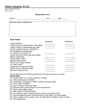 Fillable Online Sleep Intake Form - Adolescent.docx Fax Email Print ...