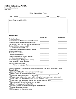 Fillable Online Sleep Intake Form - Child.docx Fax Email Print - pdfFiller