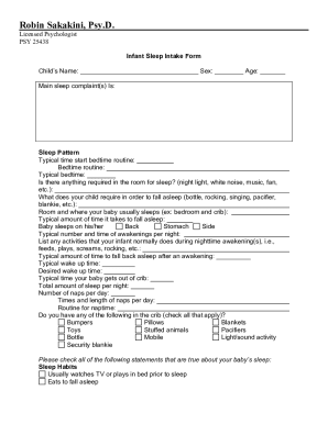 Fillable Online Sleep Intake Form - Infant.docx Fax Email Print - pdfFiller