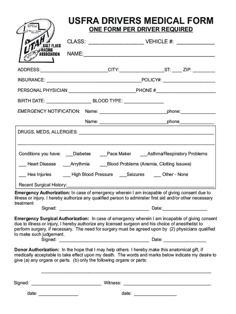 Fillable Online USFRA DRIVERS MEDICAL FORM Fax Email Print - pdfFiller