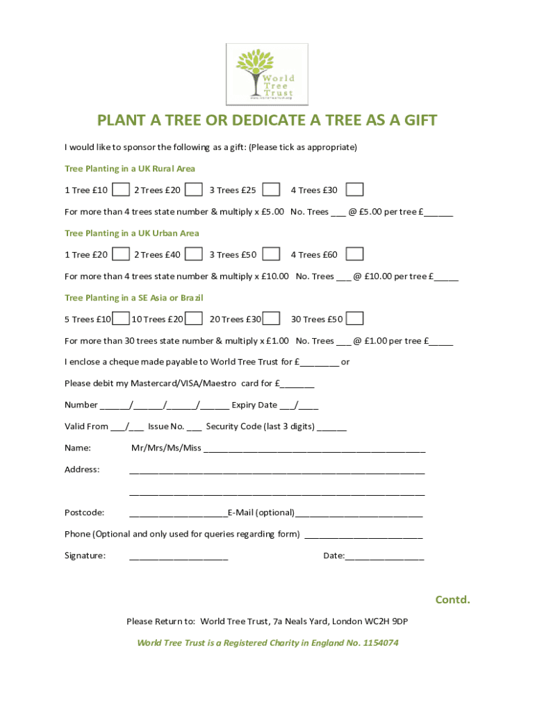 Fillable Online Plant a Tree or Dedicate a Tree as a Gift.docx Fax ...