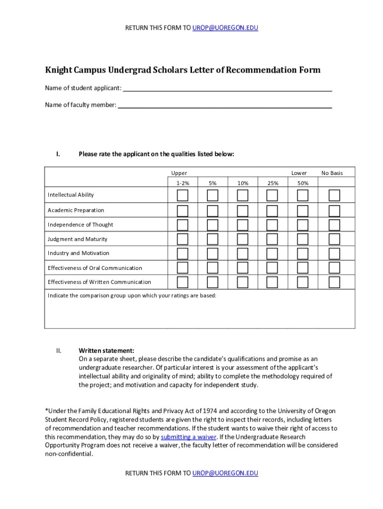 Fillable Online Knight Campus Undergrad Scholars Letter of ...