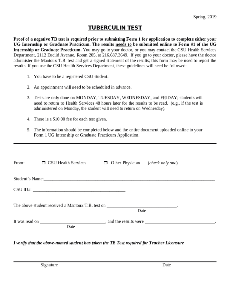 Proof of a negative TB test is required prior to submitting 1 for ...