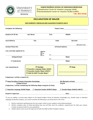 Fillable Online manoa hawaii Declaration of Major Form HAW & HWST ...